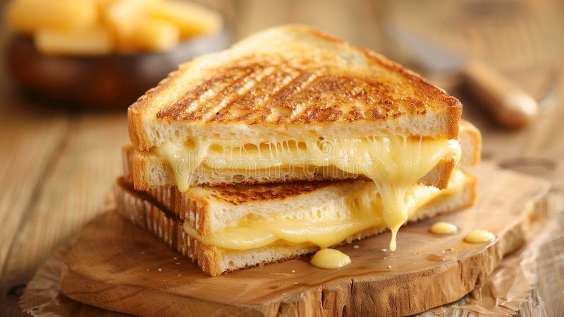 Stack of Two Grilled Cheese Sandwiches with Melted Cheese Dripping Down ...