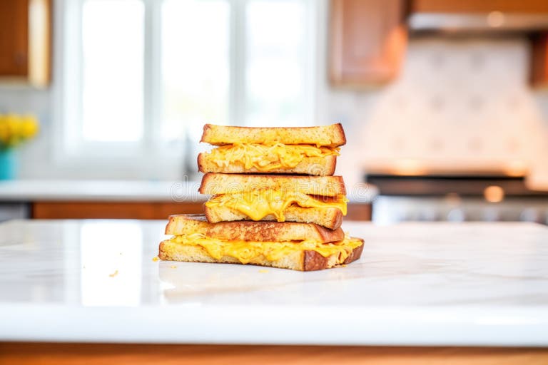 Stack of Grilled Cheese Sandwiches on a Kitchen Counter Stock Photo ...