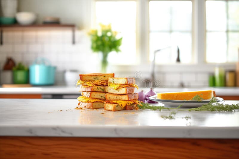 Stack of Grilled Cheese Sandwiches on a Kitchen Counter Stock ...