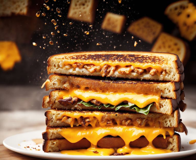 A Stack of Grilled Cheese Sandwiches on a Plate. Stock Photo - Image of ...