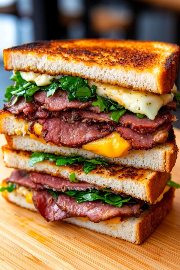 A Stack of Grilled Cheese Sandwiches on a Wooden Cutting Board Stock ...