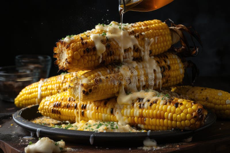 Stack of Grilled Cobs, Drizzled with Melted Butter and Sprinkled with ...