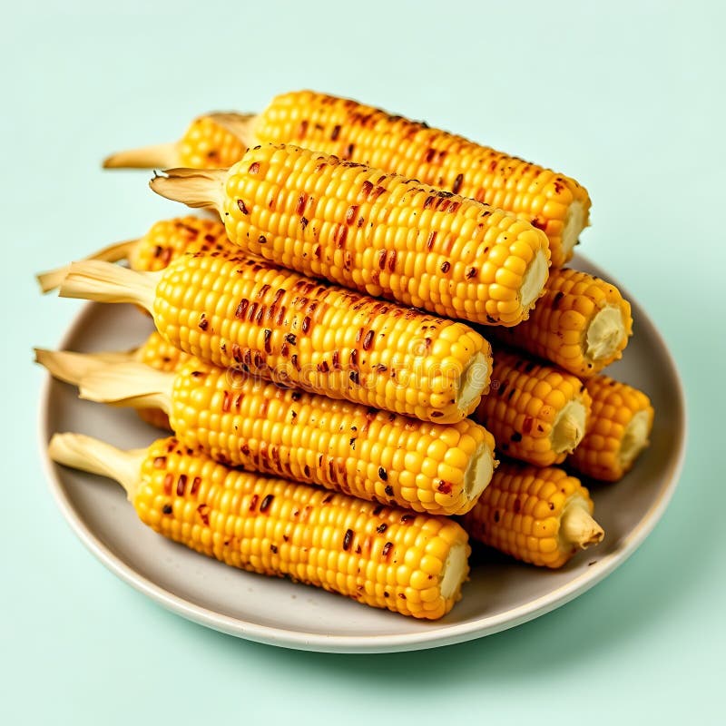 A Stack of Grilled Corn Cobs Arranged on a Plate on a Pastel Mint ...