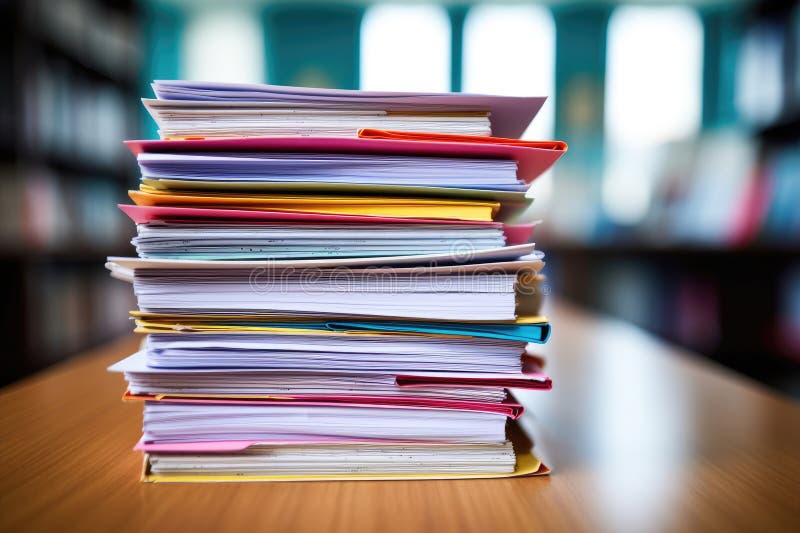 Stack of Group Report Papers Document Clipped in Color Clips, Business ...