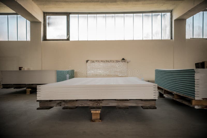 The Stack of Gypsum Board Preparing for Construction Stock Photo ...