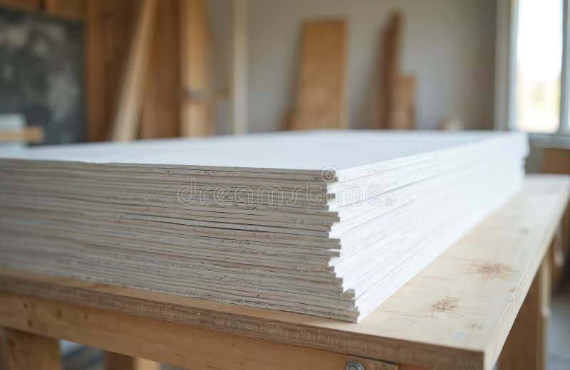 Stack of Gypsum Boards Construction Materials on Wooden Table. Home ...
