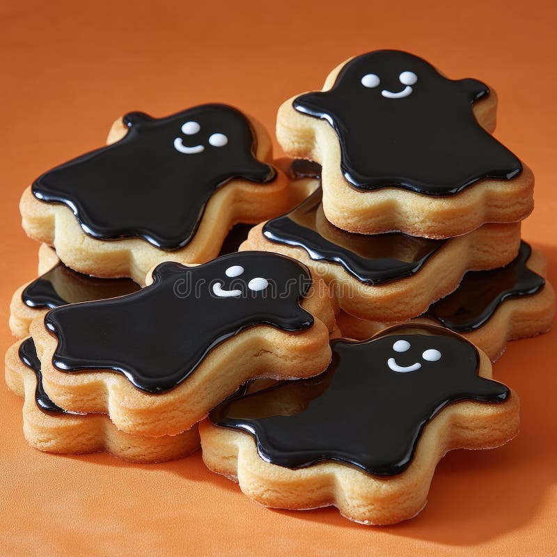 Stack of Halloween Ghost Cookies with Playful Expressions Stock Photo ...