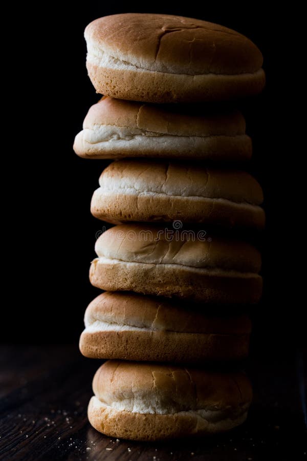 Stack of Hamburger Buns or Bread. Stock Image - Image of brown, concept ...