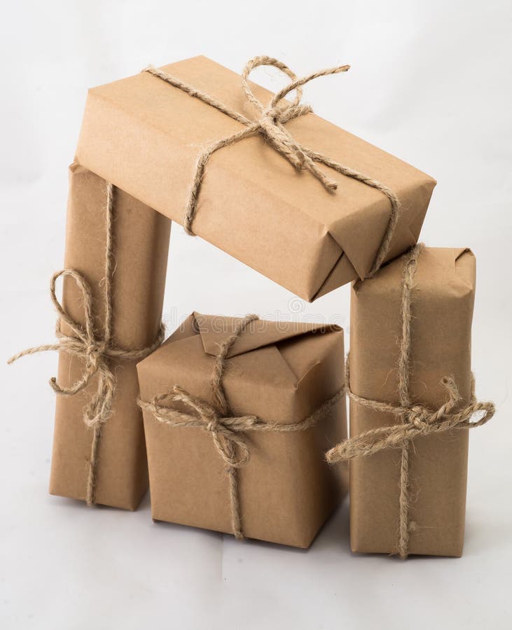 Stack of Handcraft Gift Boxes on White Background Stock Photo - Image ...