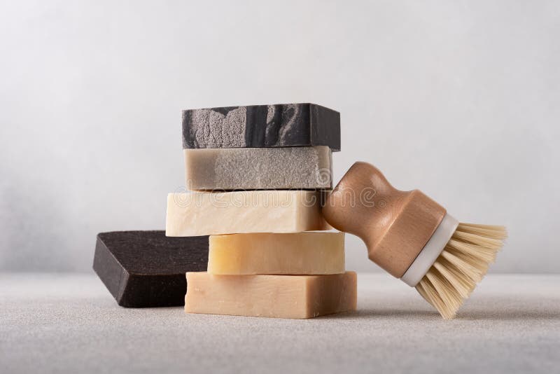 Stack of Handcrafted Soap Bars and Bamboo Brush Stock Photo - Image of ...
