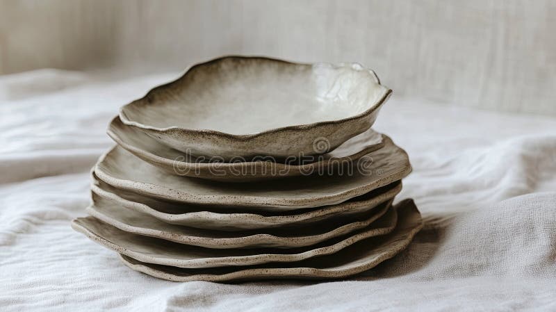 Stack Handmade Ceramic Plates Uneven Edges Placed Stock Photos - Free ...