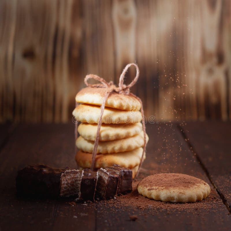 A Stack of Handmade Cookies is Tied with Thread on a Wooden Brown ...