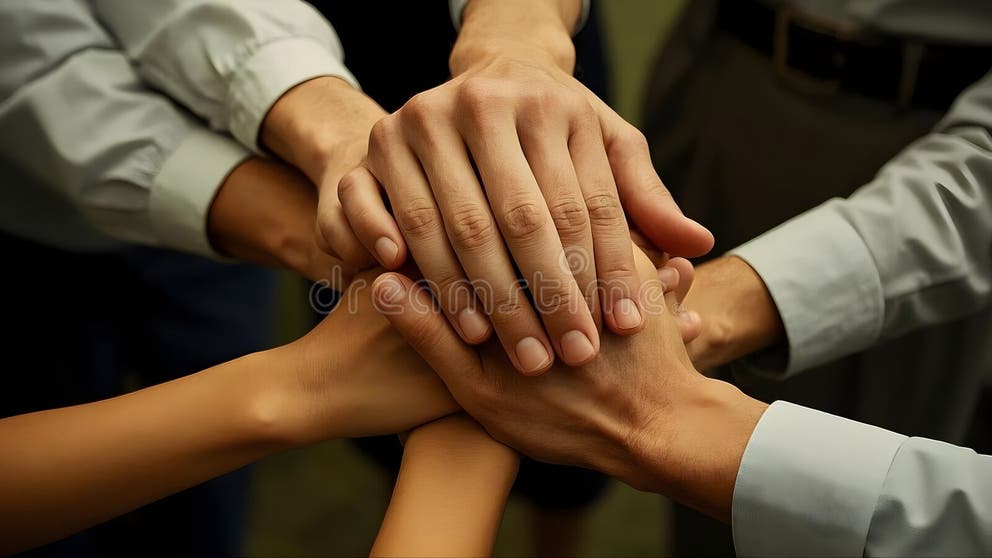 Stack of Hands Showing Unity and Teamwork Stock Illustration ...