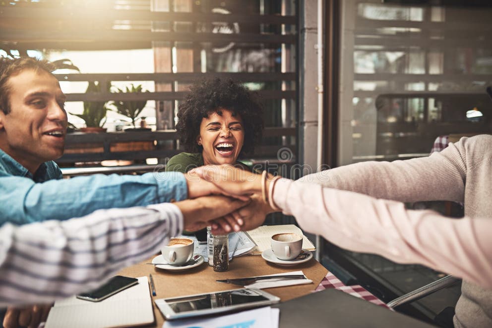 Stack Hands, Team Building and Excited Business People with Support ...