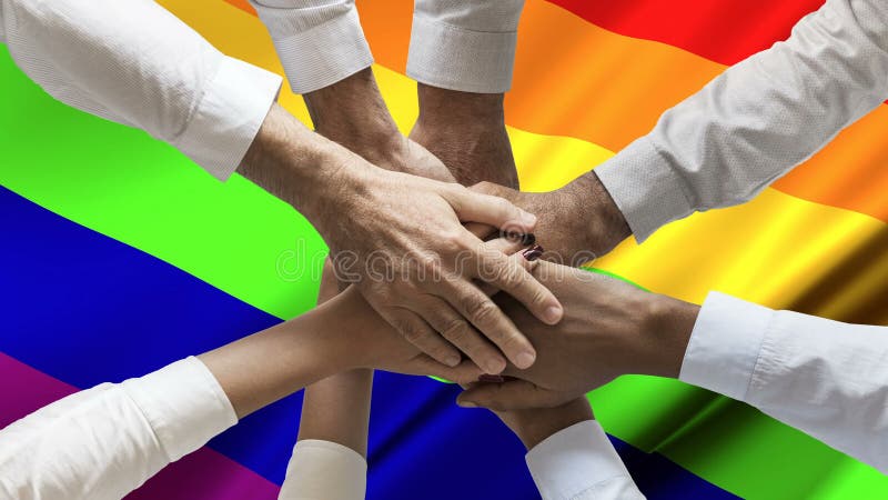 Stack of Hands Team Over Rainbow or Peace or Gay Flag Waving Loop ... Stack of Hands Team Over Rainbow or Peace or Gay Flag Waving Loop ...