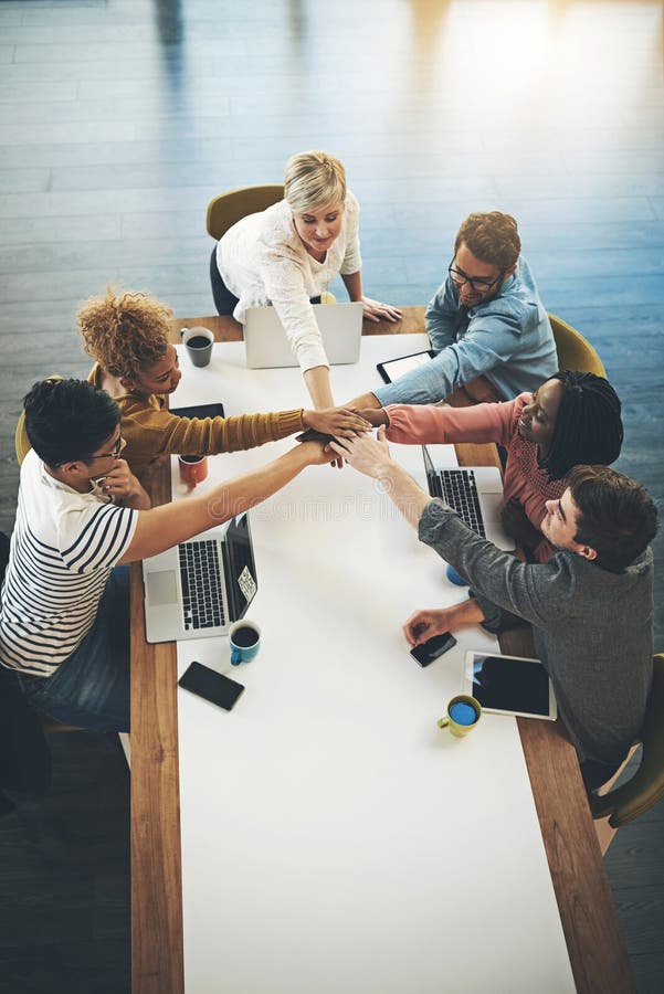 Stack of Hands, Teamwork and Business People in Boardroom at Office for ...