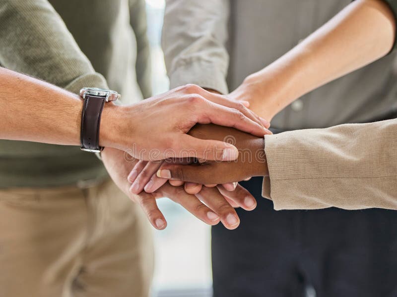 Stack of Hands, Teamwork and Business People in Office for Diversity ...