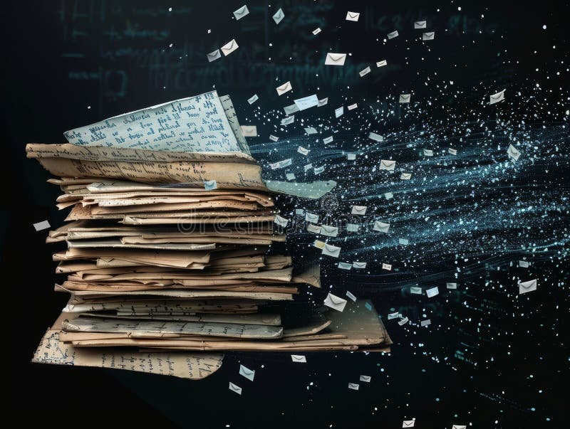 A Stack of Handwritten Letters Fading into a Stream of Digital Messages ...