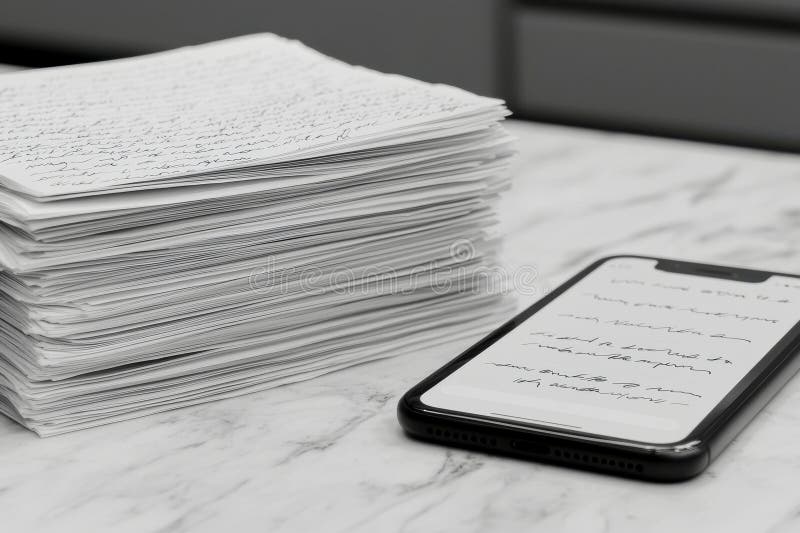 A Stack of Handwritten Notes beside a Smartphone Displaying Digital ...