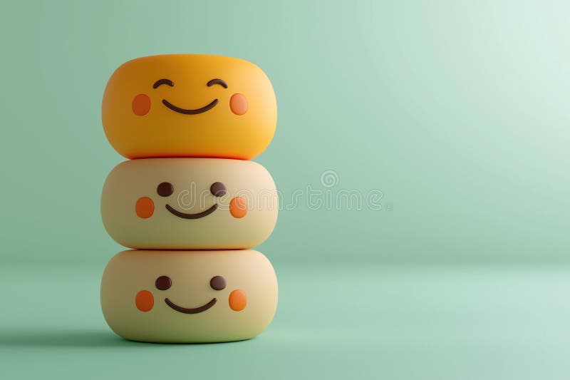 Stack of Happy Smiley Faces. Positive Customer Feedback Displayed As 3D ...