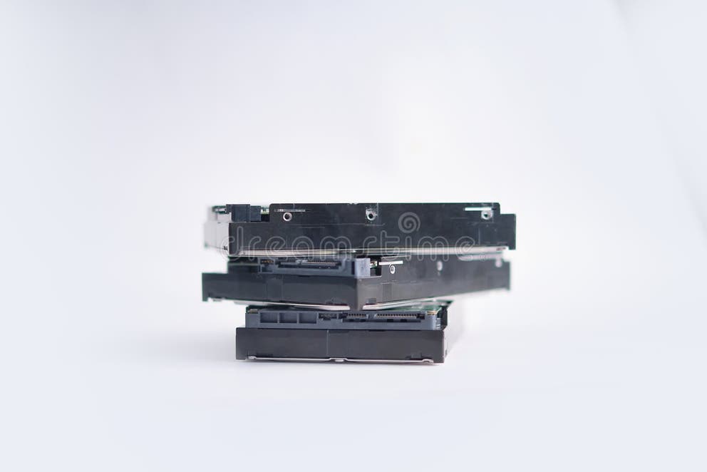 Stack of Hard Disk Drives. Pile of Assembled Hard Drives. Isolated on ...