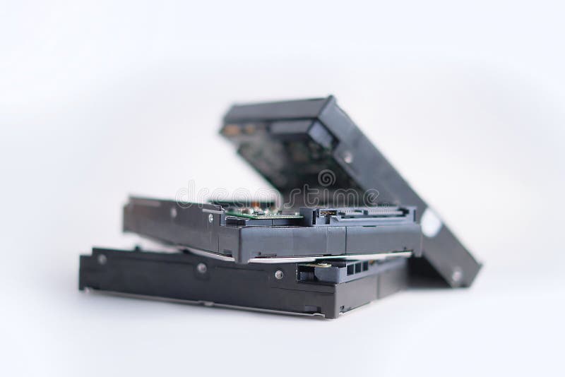 Stack of Hard Disk Drives. Pile of Assembled Hard Drives. Isolated on ...