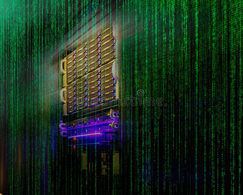 Matrix Code Door Mainframe Screen and Status Bar Blur Focus Stock ...