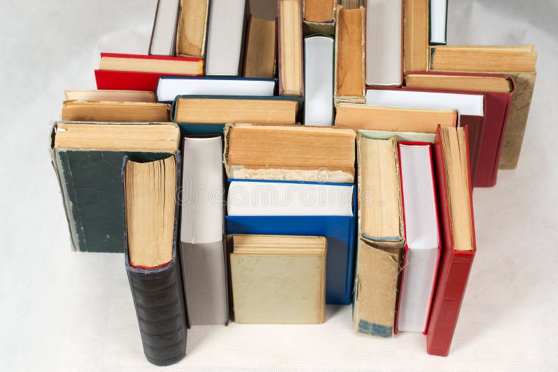 Stack of Hardback Books on Table. Top View. Stock Image - Image of ...