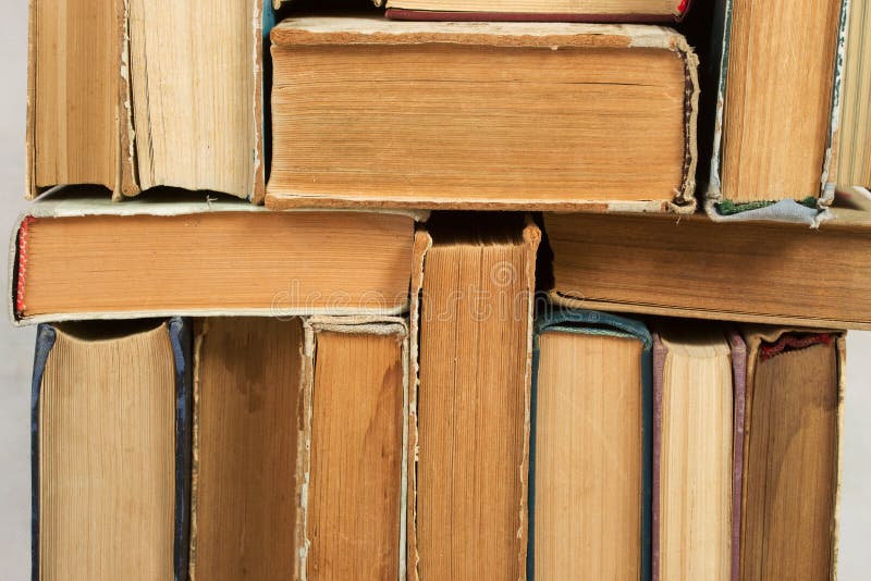 Stack of Hardback Books on Table. Top View. Stock Image - Image of ...