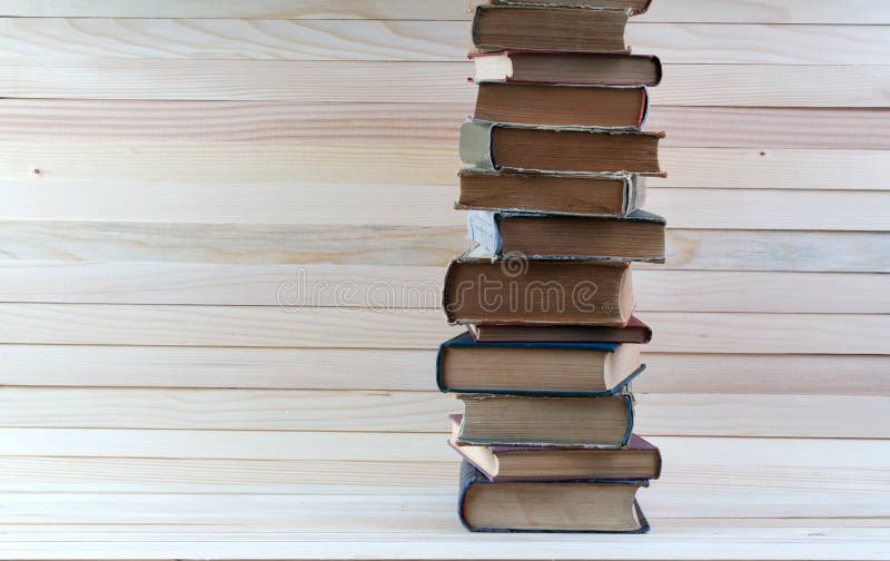 Stack of Hardback Books on Wooden Table. Back To School Stock Photo ...