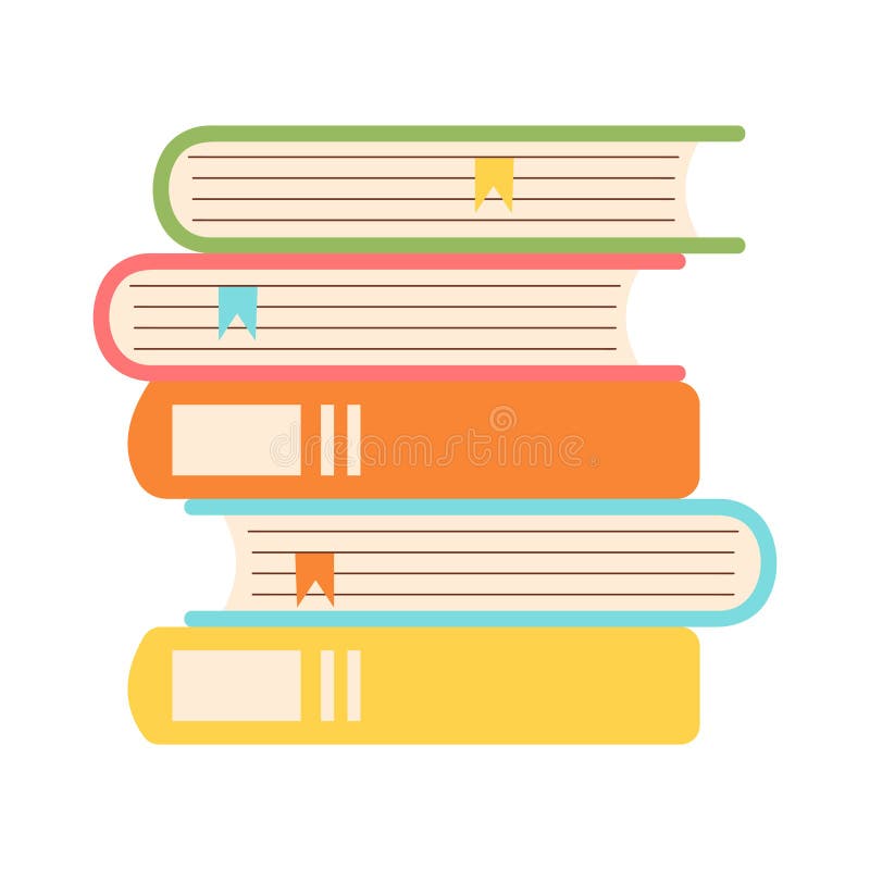 Stack of Hardcover Books with Bookmarks. Colorful Thick Books Pile ...