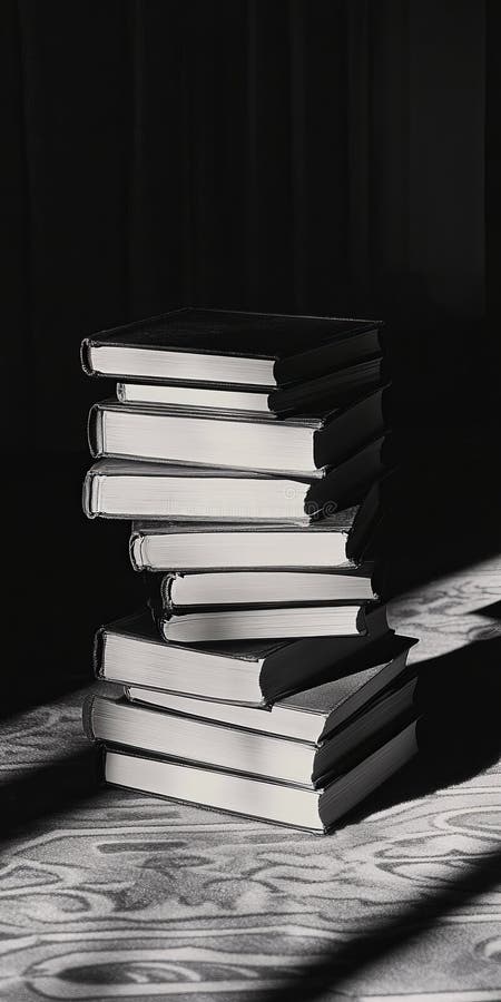 Stack of Hardcover Books in Dramatic Black and White Lighting Stock ...