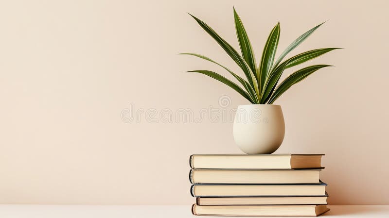 Stack Hardcover Books Minimalist Plant Pot Placed Stock Photos - Free ...