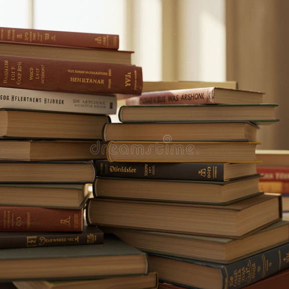 A Stack of Hardcover Books with Various Colored Bindings is Arranged on ...