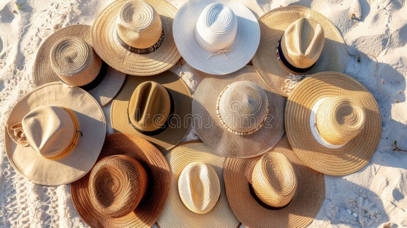 A Stack of Hats Creates an Art Sculpture on the Sandy Beach AIG50 Stock ...