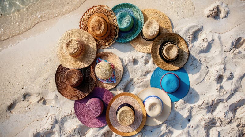 A Stack of Hats Creates an Art Sculpture on the Sandy Beach AIG50 Stock ...