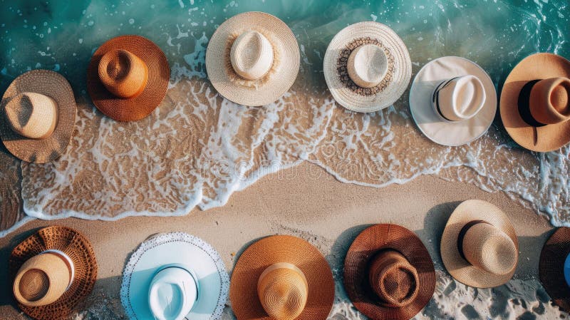 A Stack of Hats Creates an Art Sculpture on the Sandy Beach AIG50 Stock ...