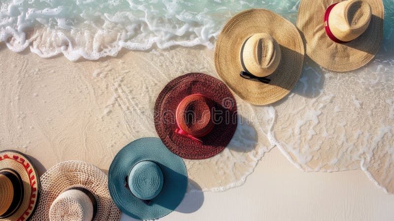 A Stack of Hats Creates an Art Sculpture on the Sandy Beach AIG50 Stock ...