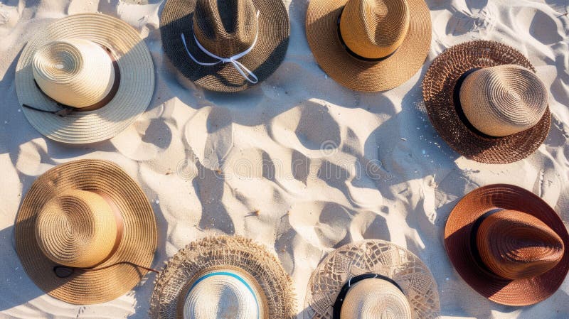A Stack of Hats Creates an Art Sculpture on the Sandy Beach AIG50 Stock ...