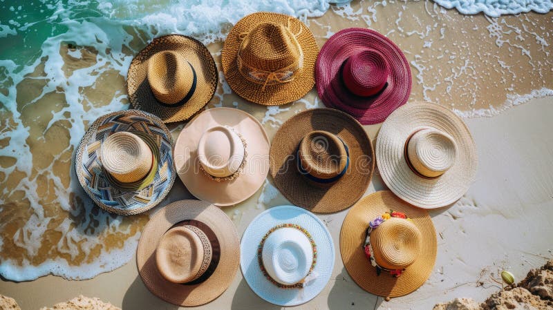 A Stack of Hats Creates an Art Sculpture on the Sandy Beach AIG50 Stock ...