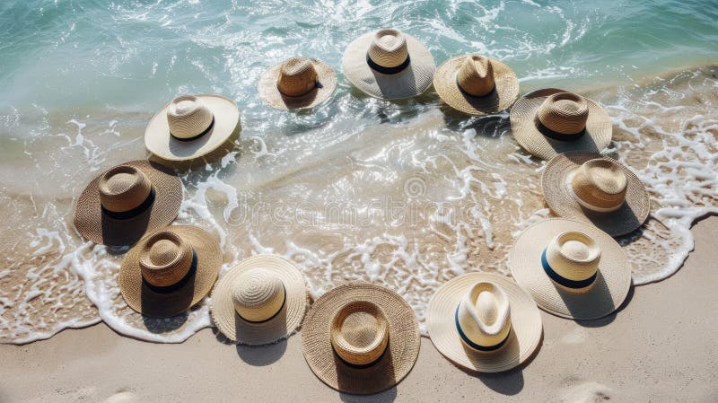 A Stack of Hats Creates an Art Sculpture on the Sandy Beach AIG50 Stock ...