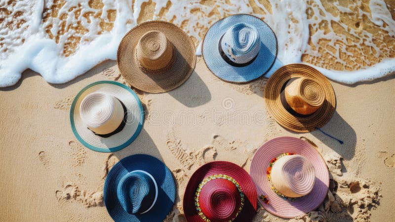 A Stack of Hats Creates an Art Sculpture on the Sandy Beach AIG50 Stock ...