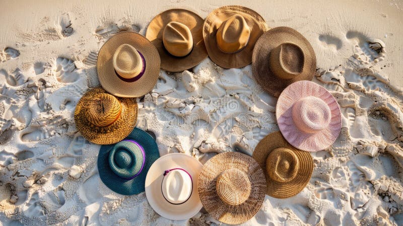 A Stack of Hats Creates an Art Sculpture on the Sandy Beach AIG50 Stock ...