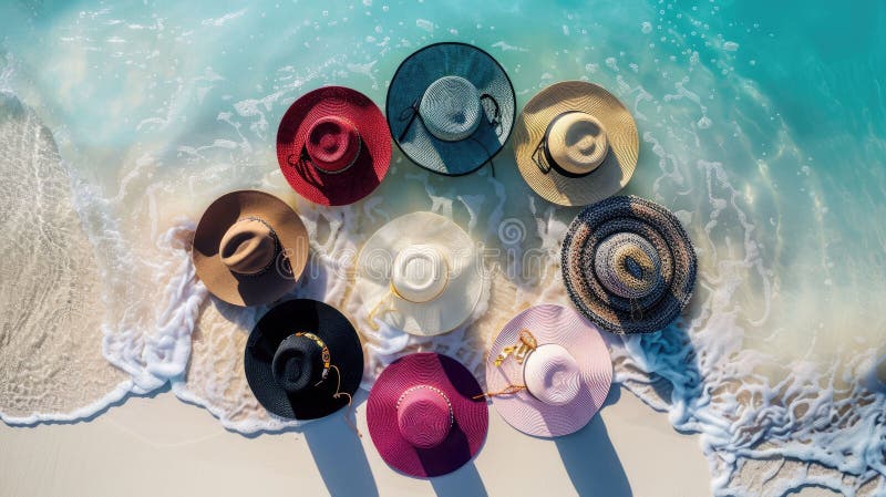 A Stack of Hats Creates an Art Sculpture on the Sandy Beach AIG50 Stock ...