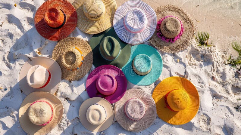 A Stack of Hats Creates an Art Sculpture on the Sandy Beach AIG50 Stock ...