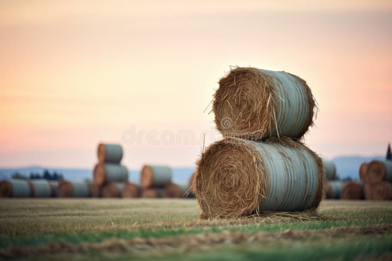 Stack of hay bales at dusk stock illustration. Illustration of ...
