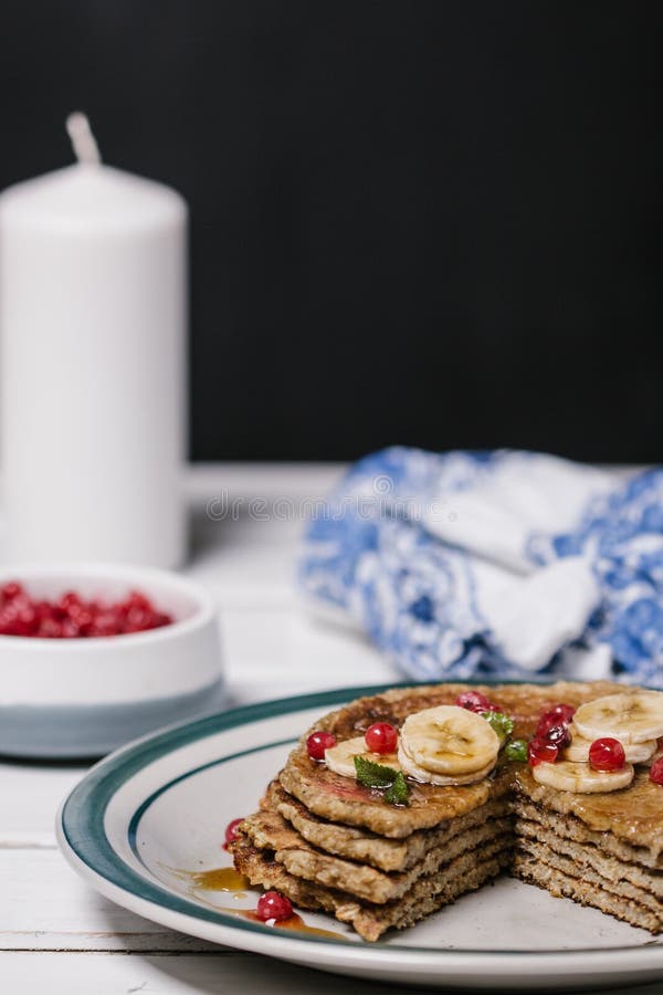 Stack of Healthy Low Carbs Oat Pancakes Stock Photo - Image of food ...