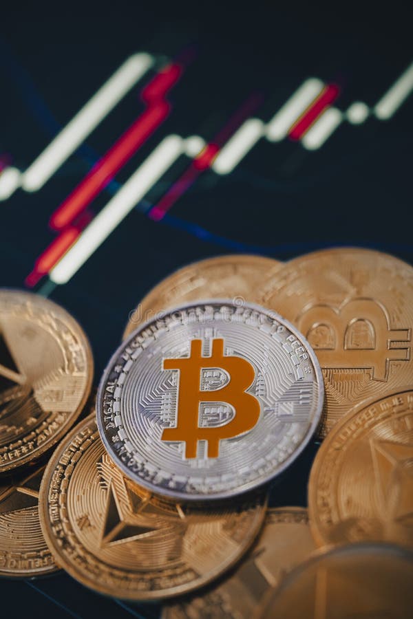 Various Cryptocurrency Coins with Candle Stick Graph Chart and Digital ...