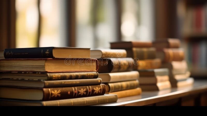 A Stack of Textbook in an Old Library on a Reading Table. Education ...
