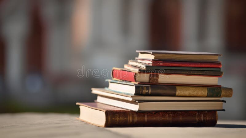 A Stack of Textbook in an Old Library on a Reading Table. Education ...